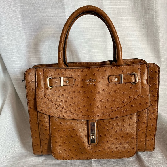 Bags | Guess Tan Ostrich Handbag | Poshmark